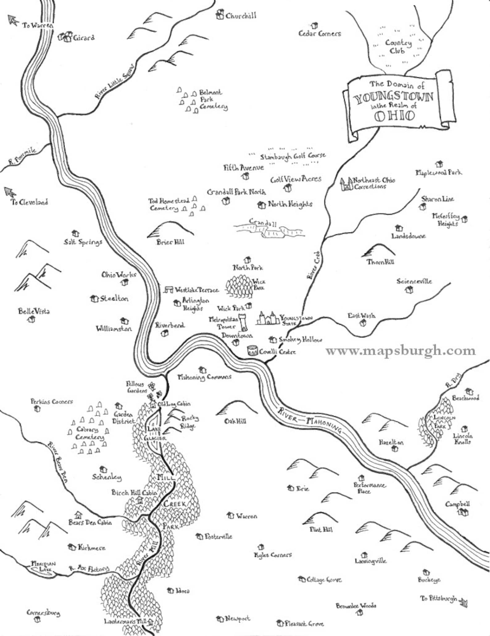 Fantasy Maps of Pennsylvania and Ohio Cities: Harrisburg, Youngstown ...