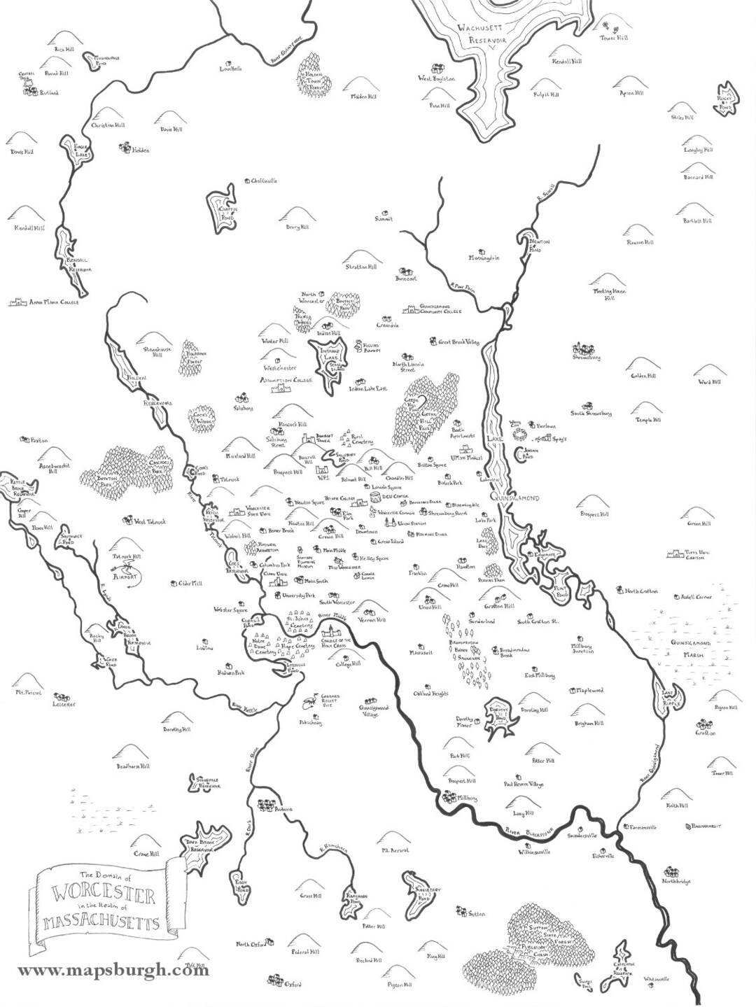 Fantasy Map of Worcester, MA - Etsy
