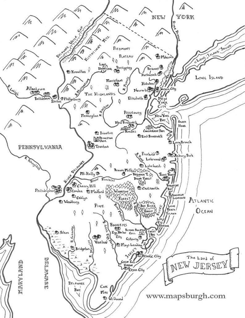 Fantasy Map of New Jersey - Etsy