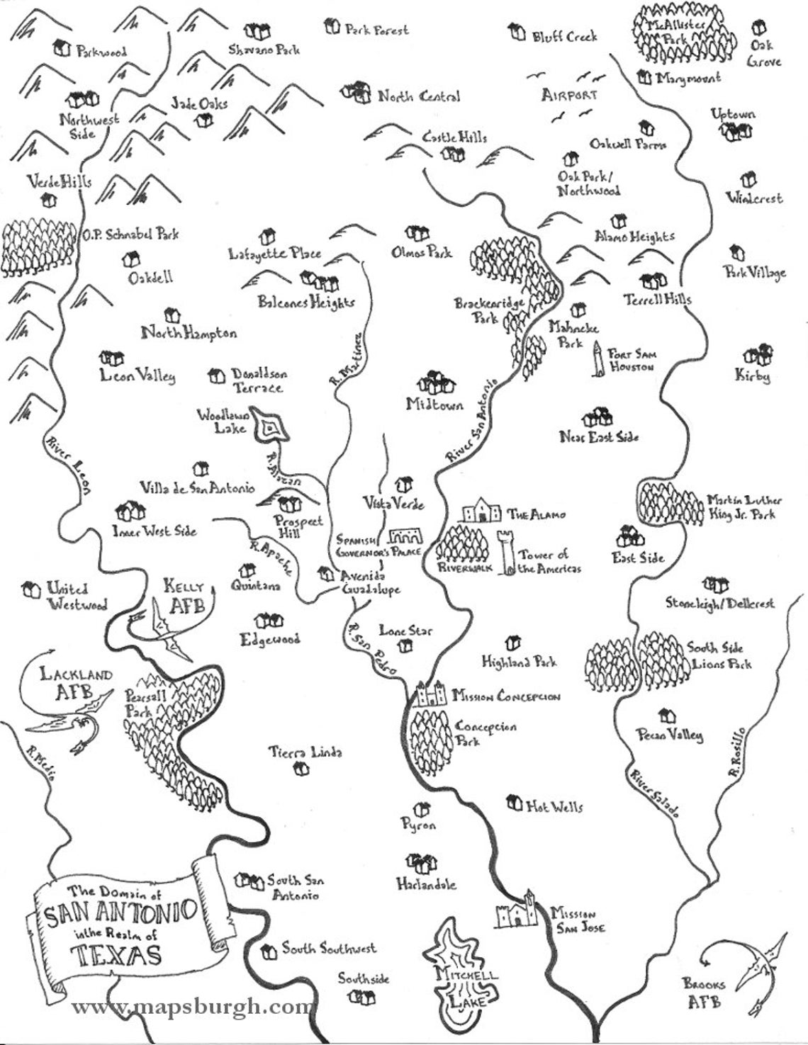 Fantasy Maps of Texas Cities: Galveston, Dallas, San Antonio, Amarillo ...