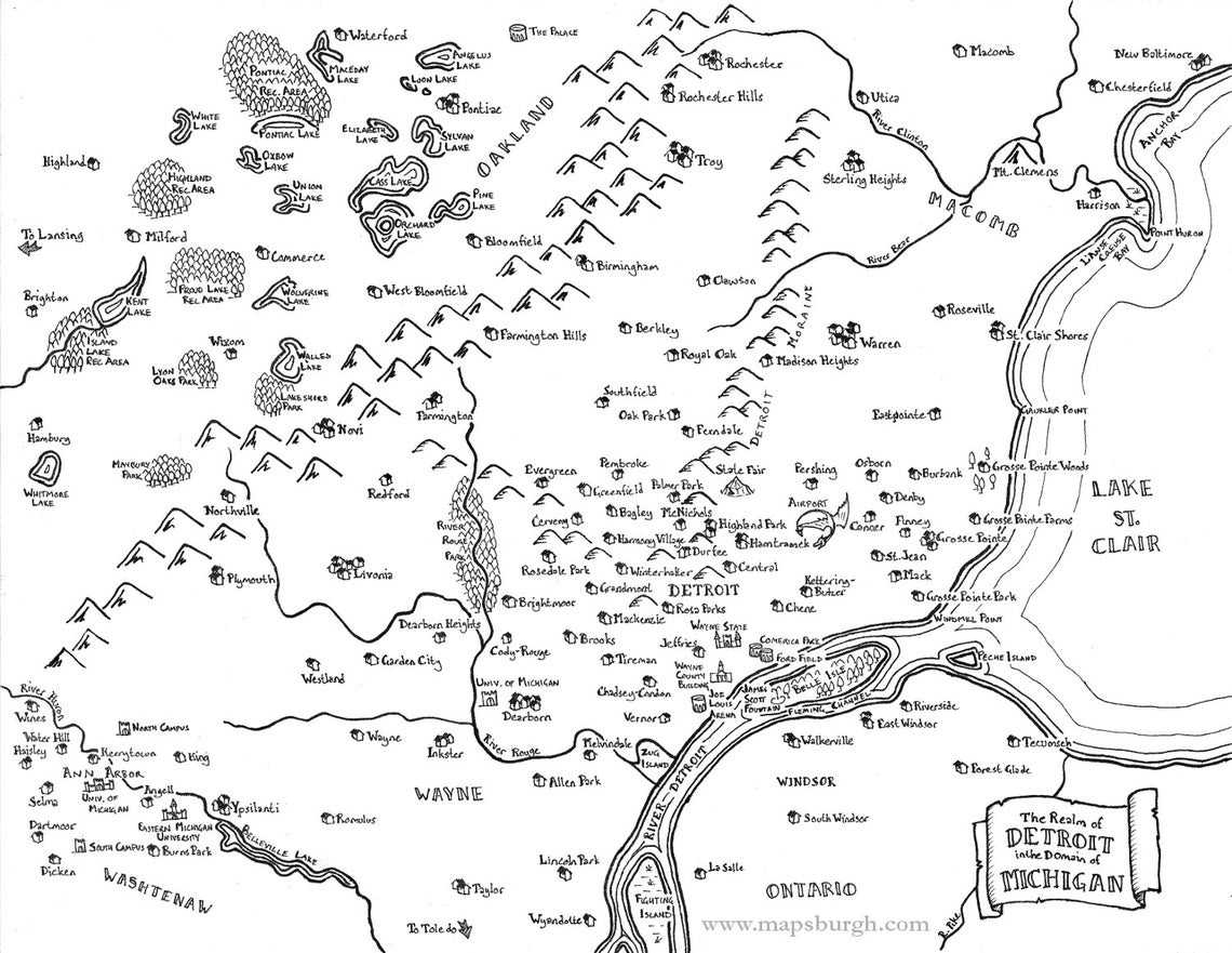 Fantasy Map of Detroit - Etsy