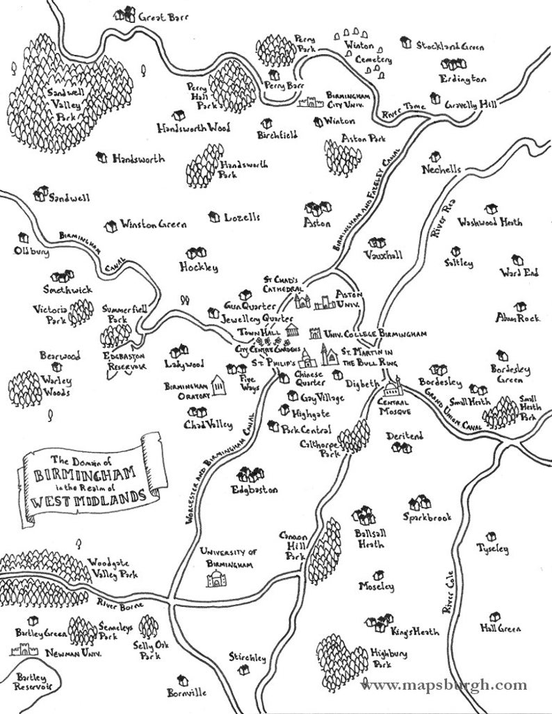Fantasy Maps of Southern English Cities: Gloucester, Birmingham ...