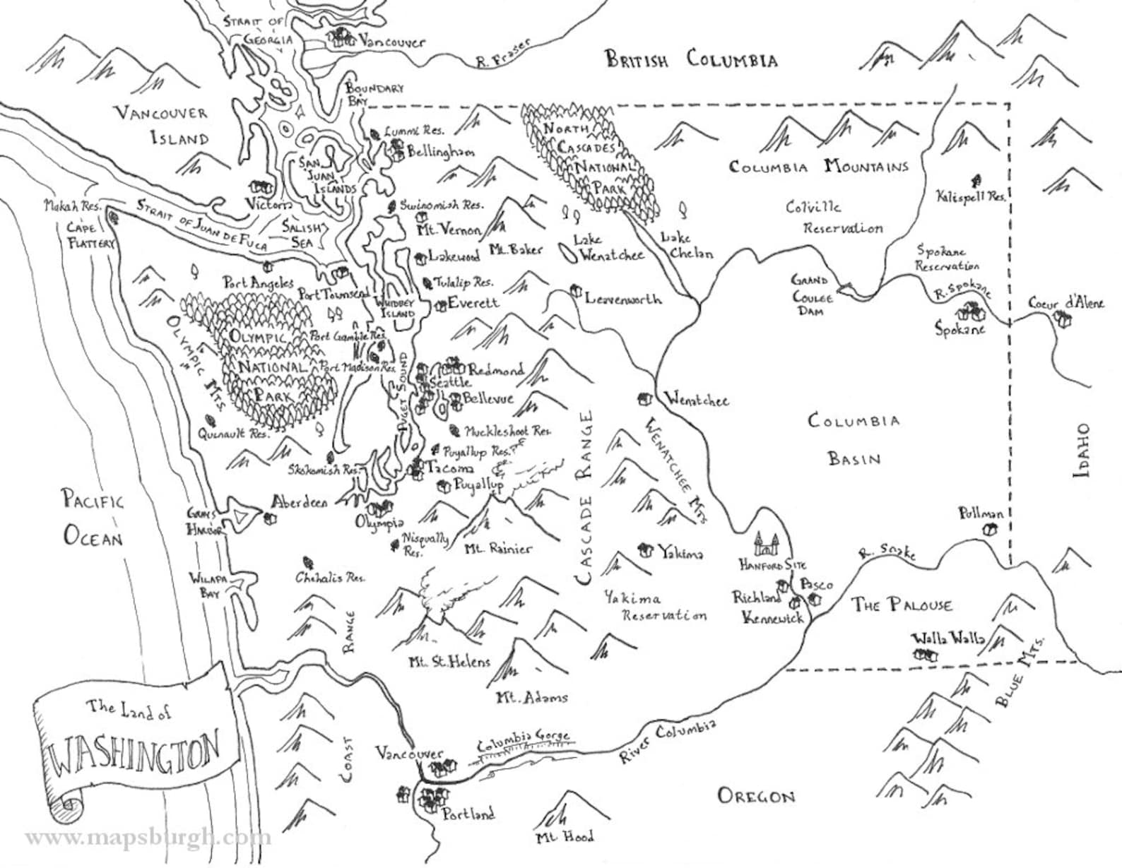 Fantasy Map of Washington State - Etsy