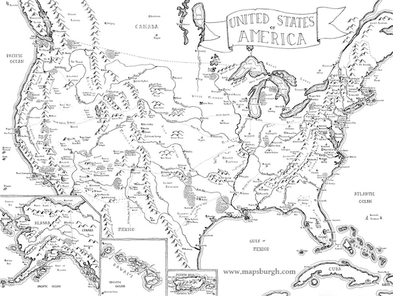 Fantasy map of the United States | Etsy