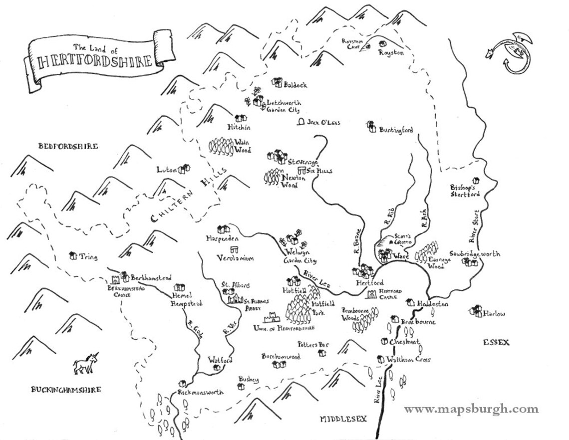 Fantasy Maps of British Regions: Cornwall, Orkney, Hertfordshire - Etsy