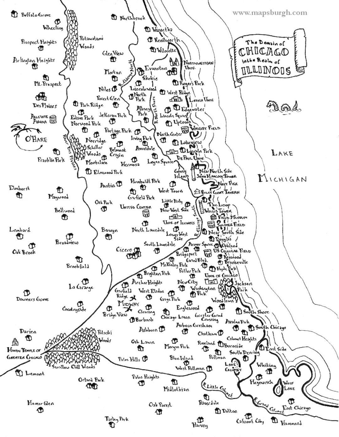 Fantasy Map of Chicago - Etsy