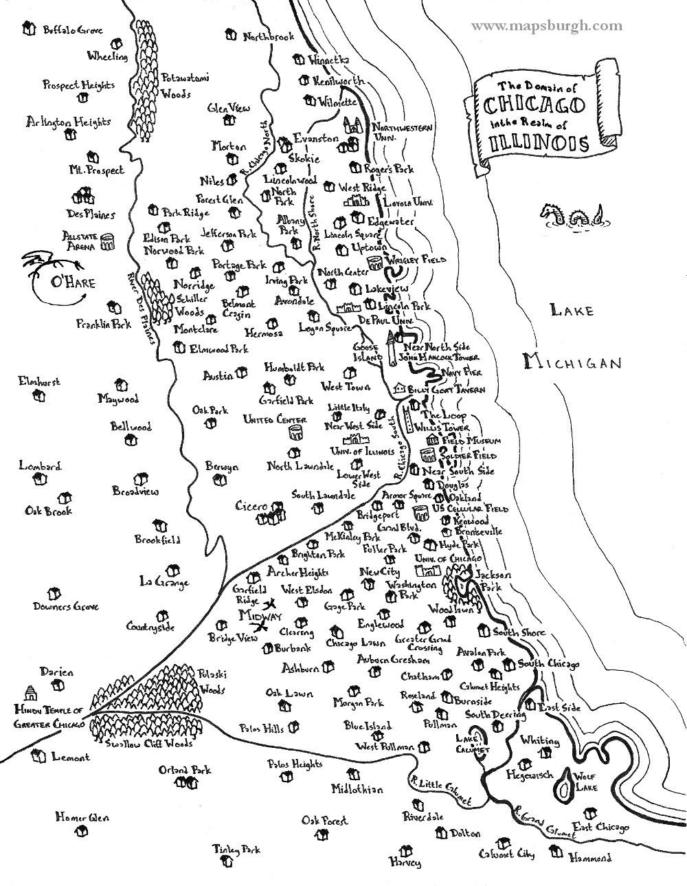 Fantasy Map of Chicago - Etsy