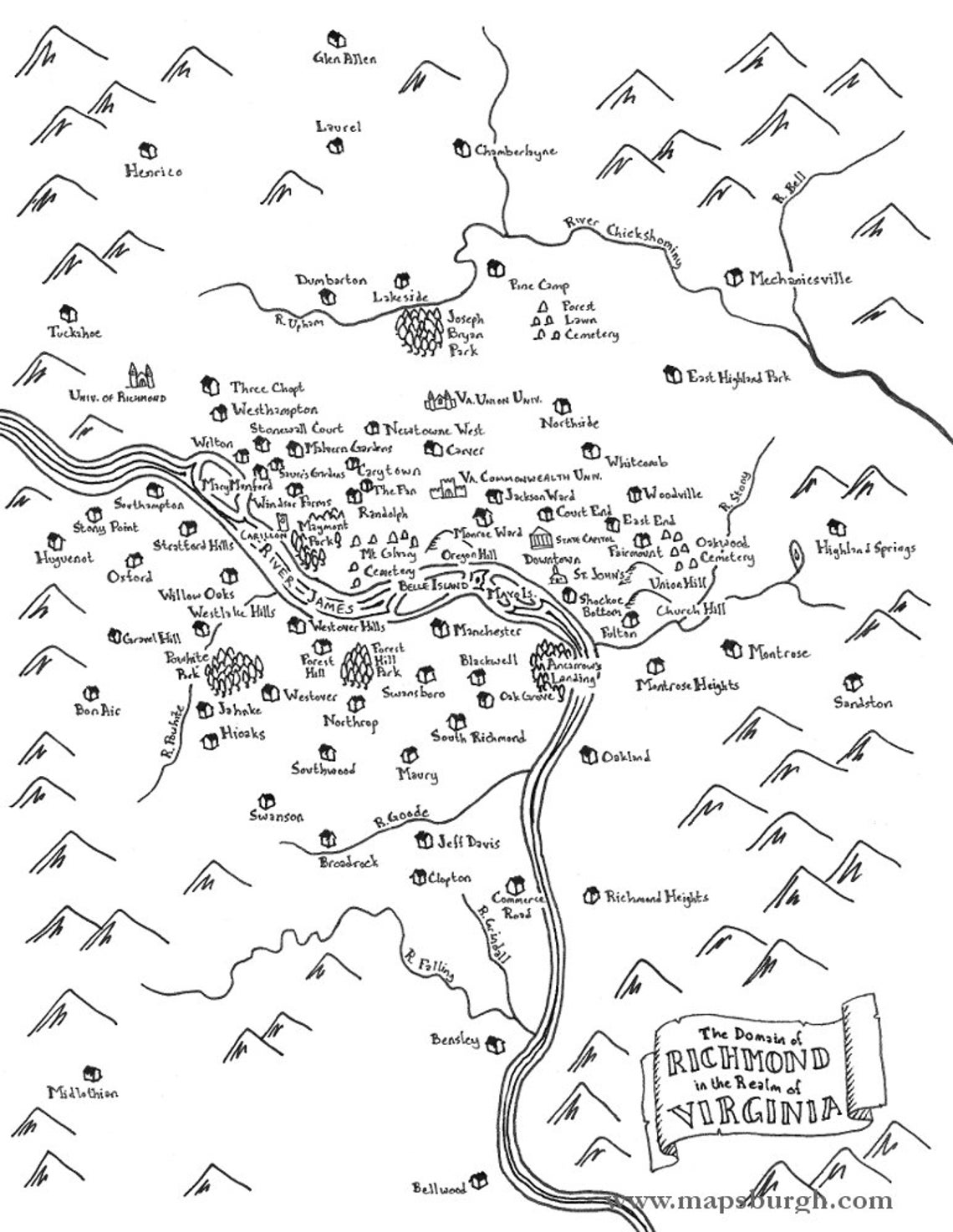 Fantasy Maps of Virginia Cities: Richmond Charlottesville - Etsy