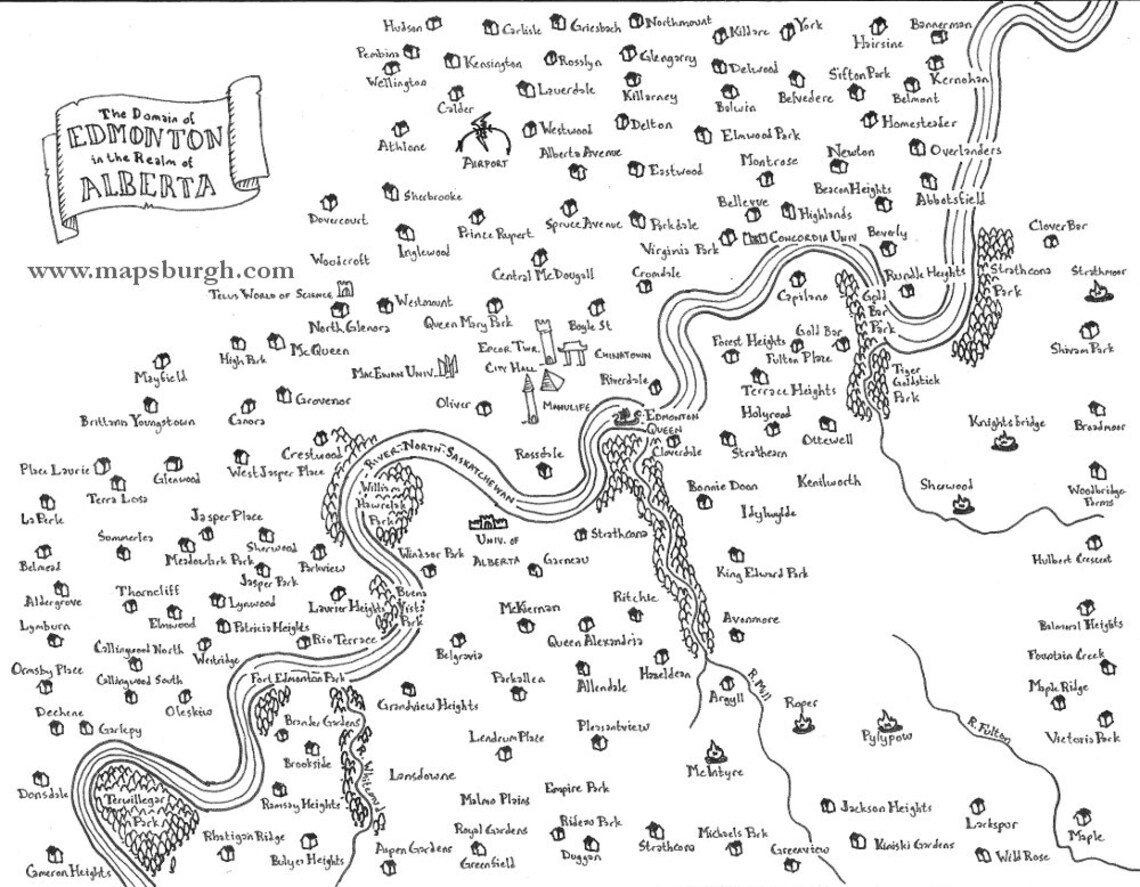 Fantasy Maps of Canadian Cities: Edmonton, Manitoulin - Etsy