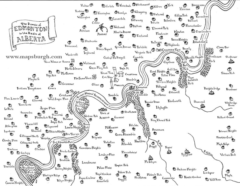 Fantasy Maps of Canadian Cities: Edmonton, Manitoulin - Etsy