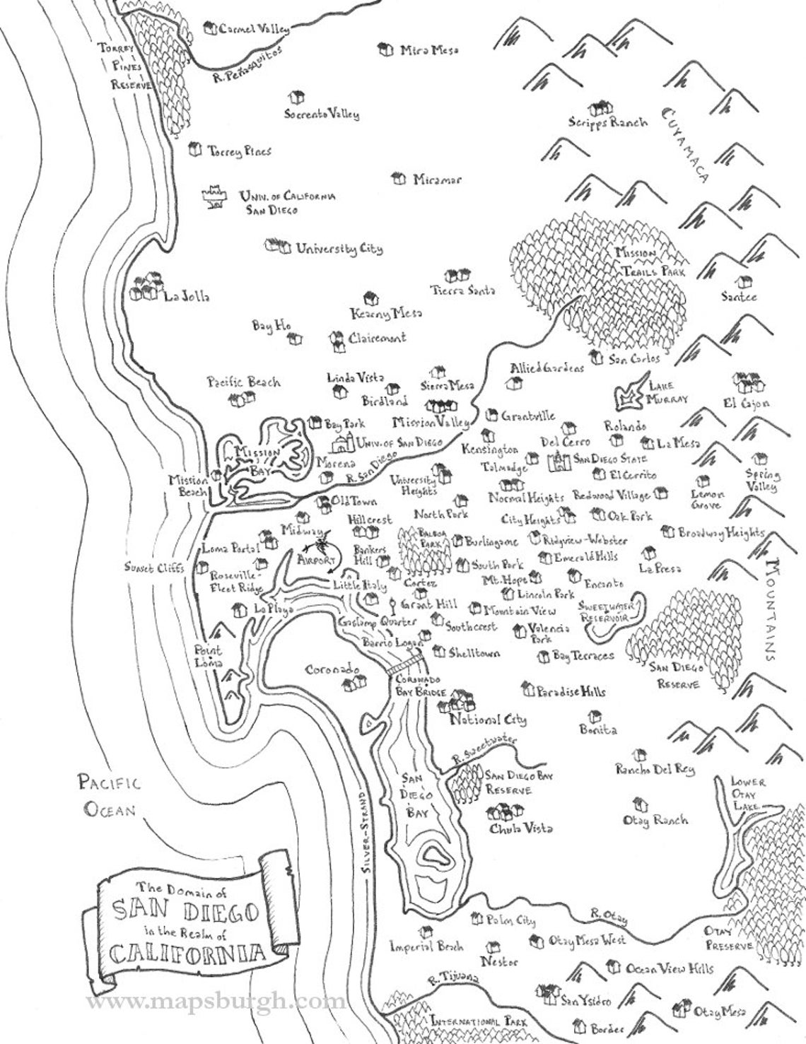 Fantasy Maps of California Cities: Lake Tahoe, San Diego, Santa Barbara ...