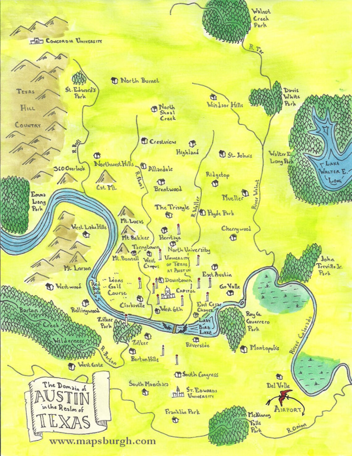 Fantasy Map of Austin - Etsy