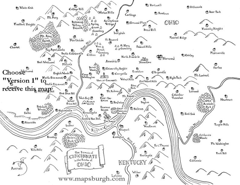 Fantasy Map of Cincinnati - Etsy