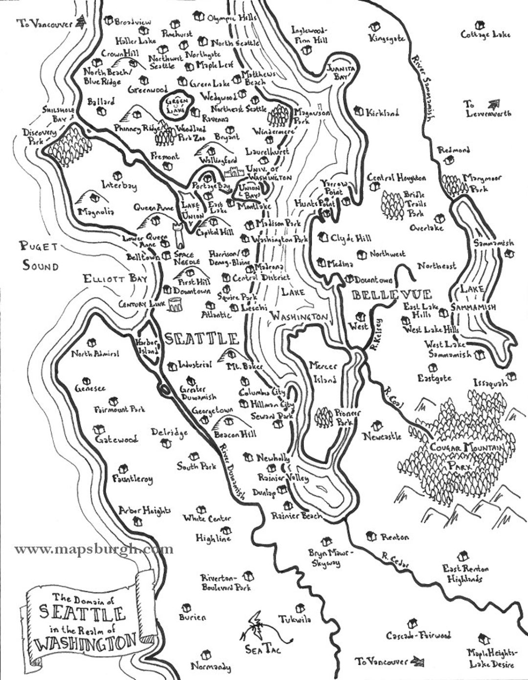 Fantasy Map of Seattle - Etsy