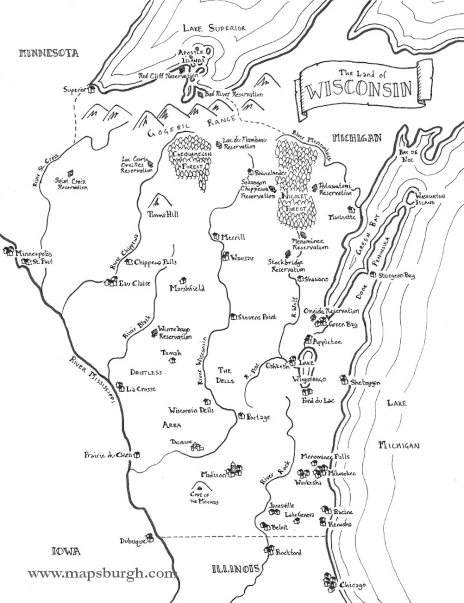 Fantasy Map of Wisconsin - Etsy