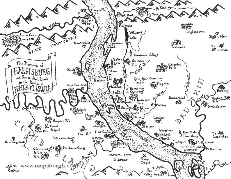 Fantasy Maps of Pennsylvania and Ohio Cities: Harrisburg, Youngstown ...