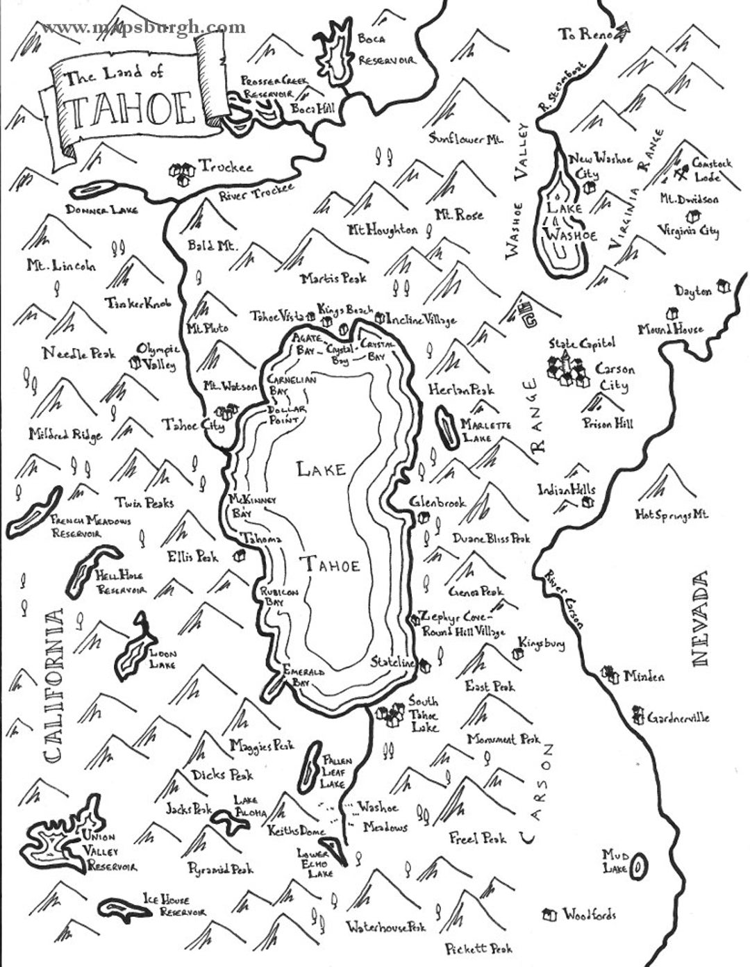 Fantasy Maps of California Cities: Lake Tahoe, San Diego, Santa Barbara ...