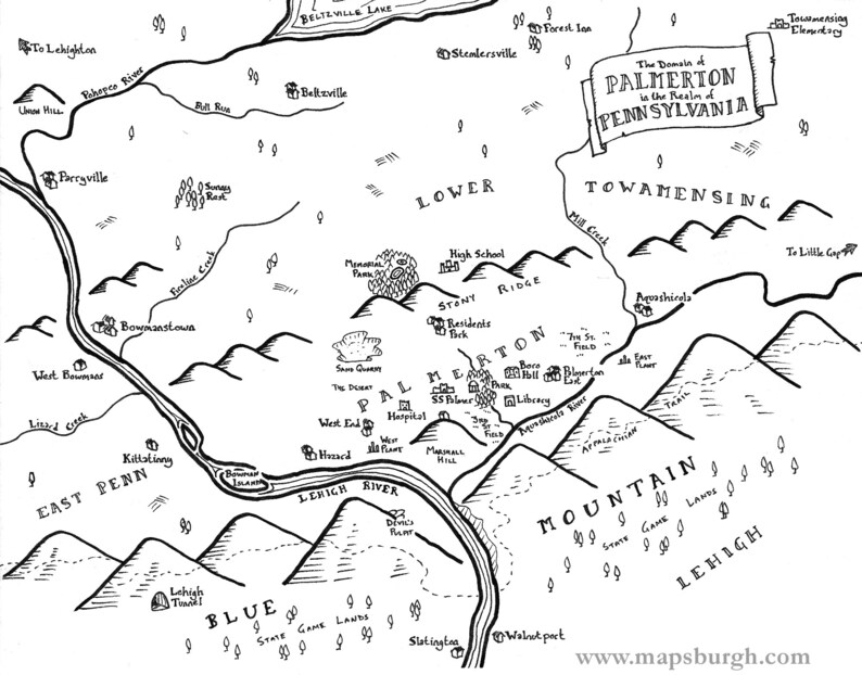 Fantasy Maps of Pennsylvania and Ohio Cities: Harrisburg, Youngstown ...