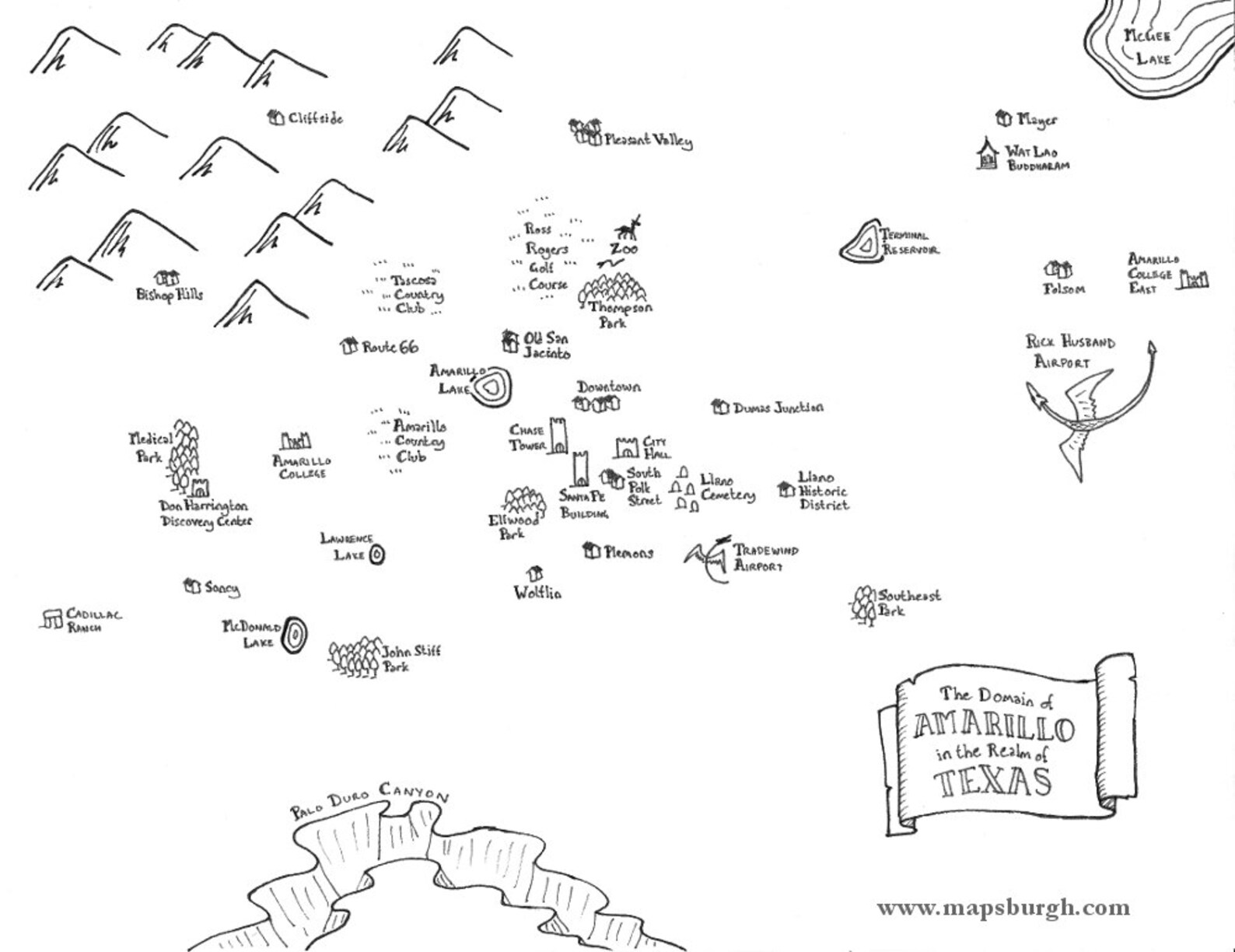 Fantasy Maps of Texas Cities: Galveston, Dallas, San Antonio, Amarillo ...