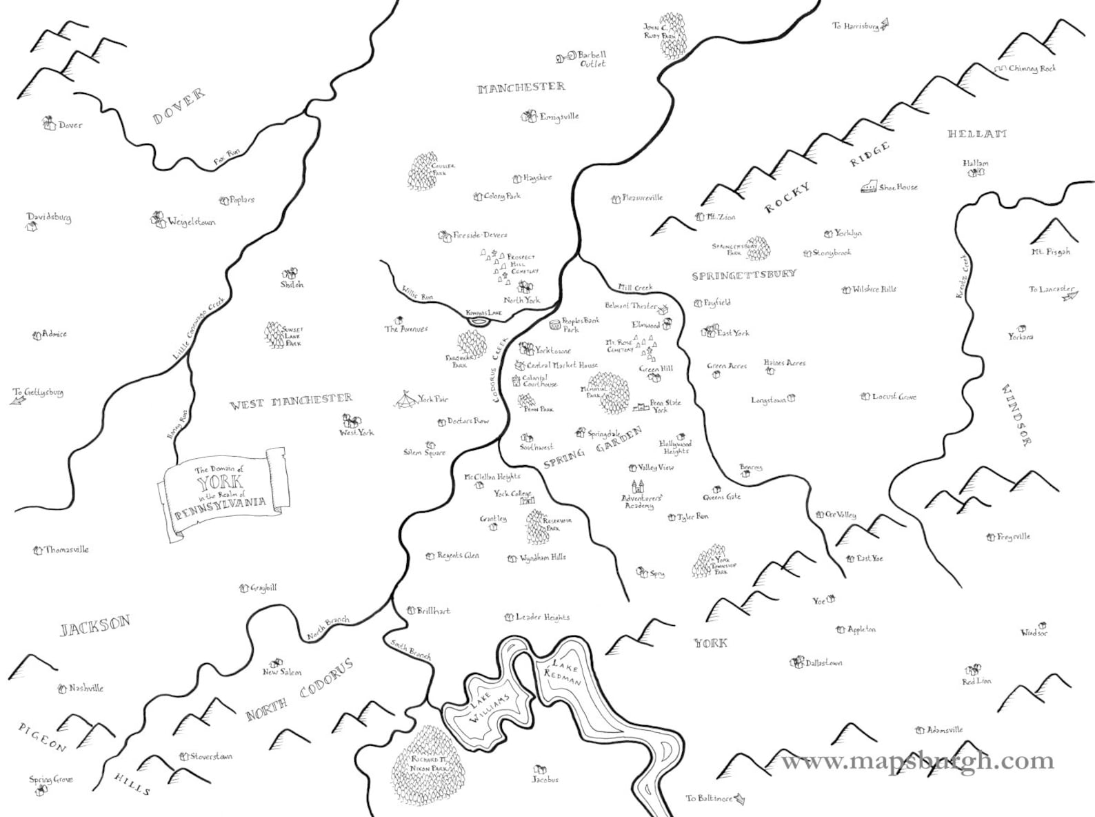 Fantasy Maps of Pennsylvania and Ohio Cities: Harrisburg - Etsy