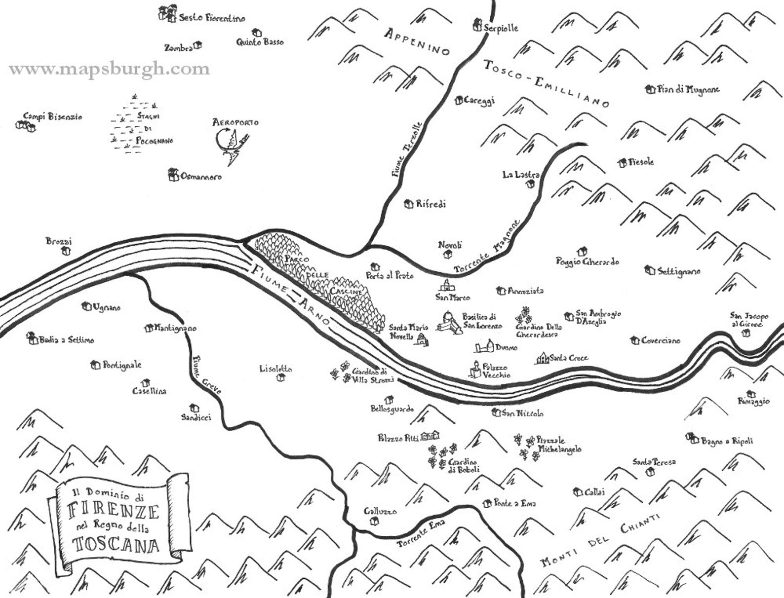 Fantasy Map of Florence (firenze) Italy - Etsy