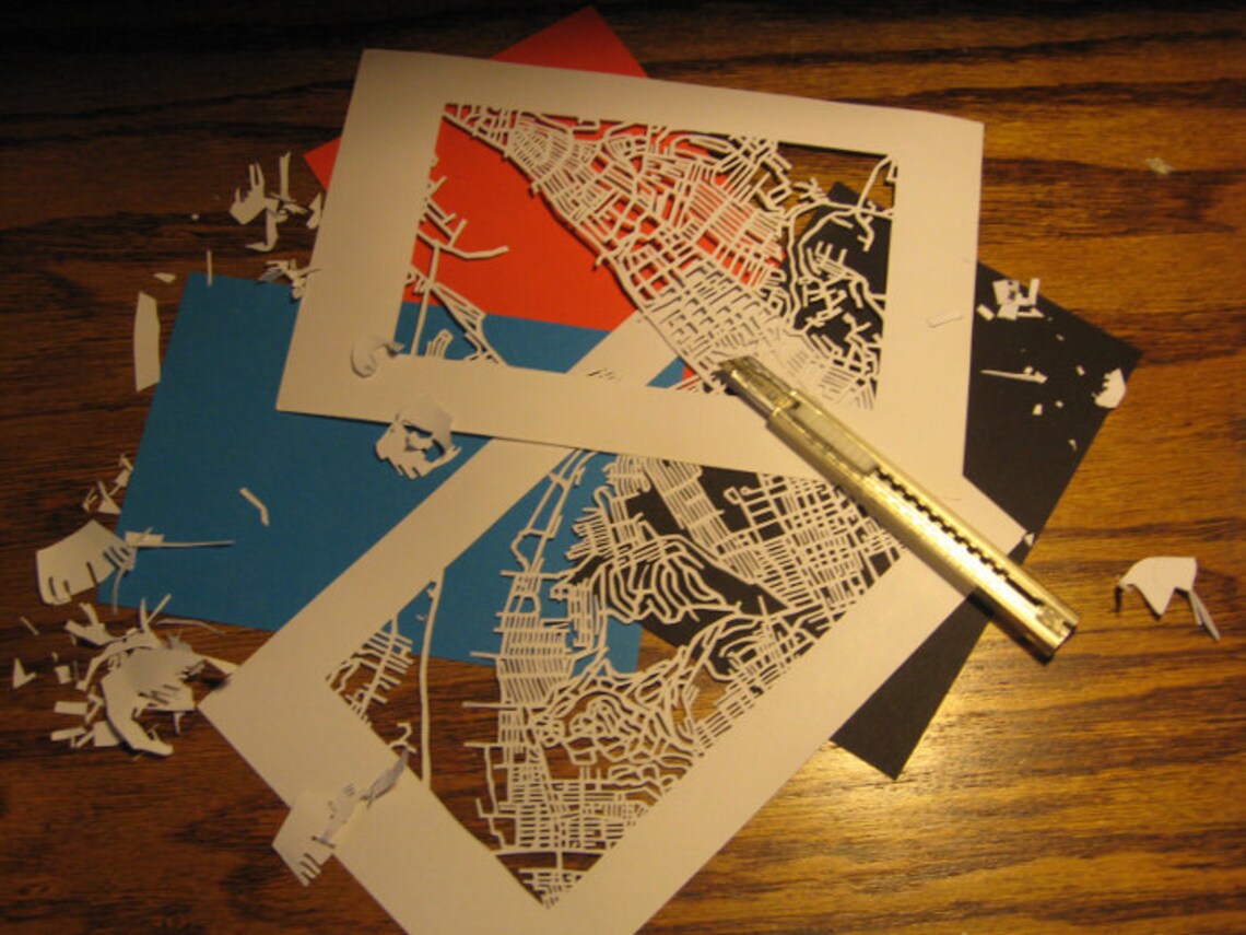 Cut Paper Map of YOUR Neighborhood (5x7) - Etsy
