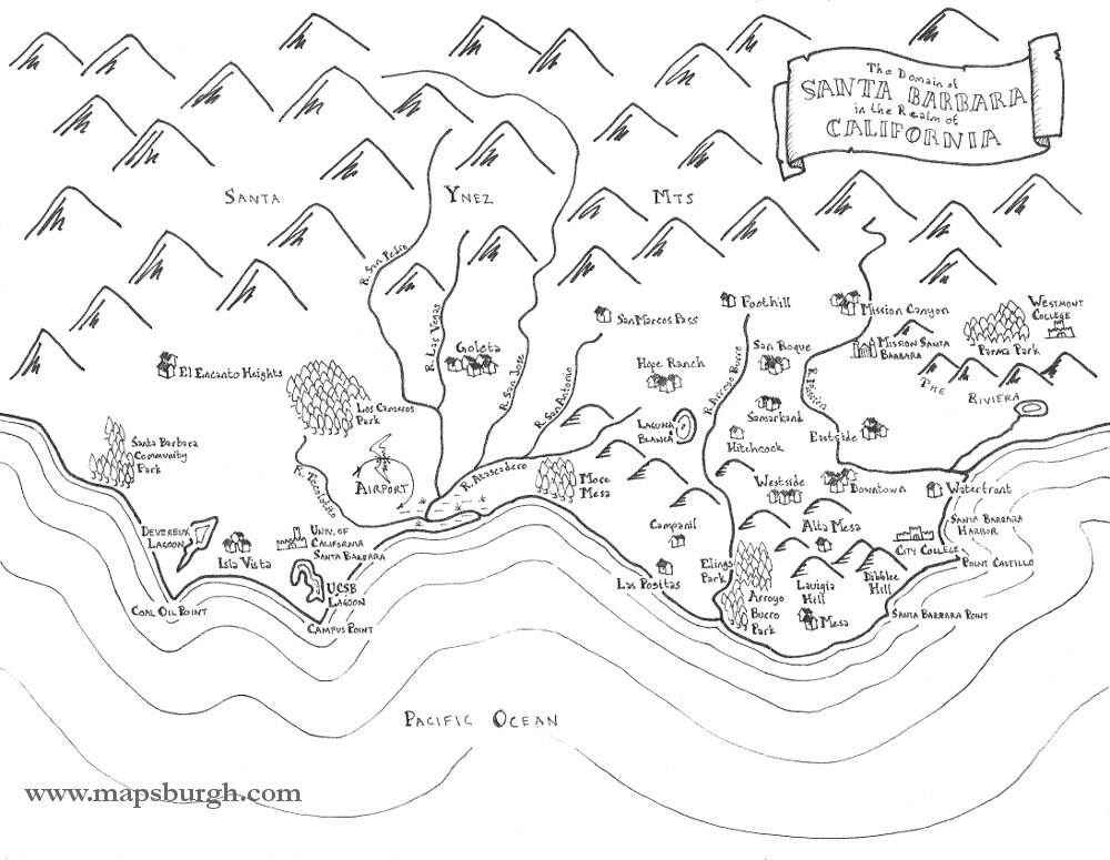 Fantasy Maps of California Cities: Lake Tahoe, San Diego, Santa Barbara ...