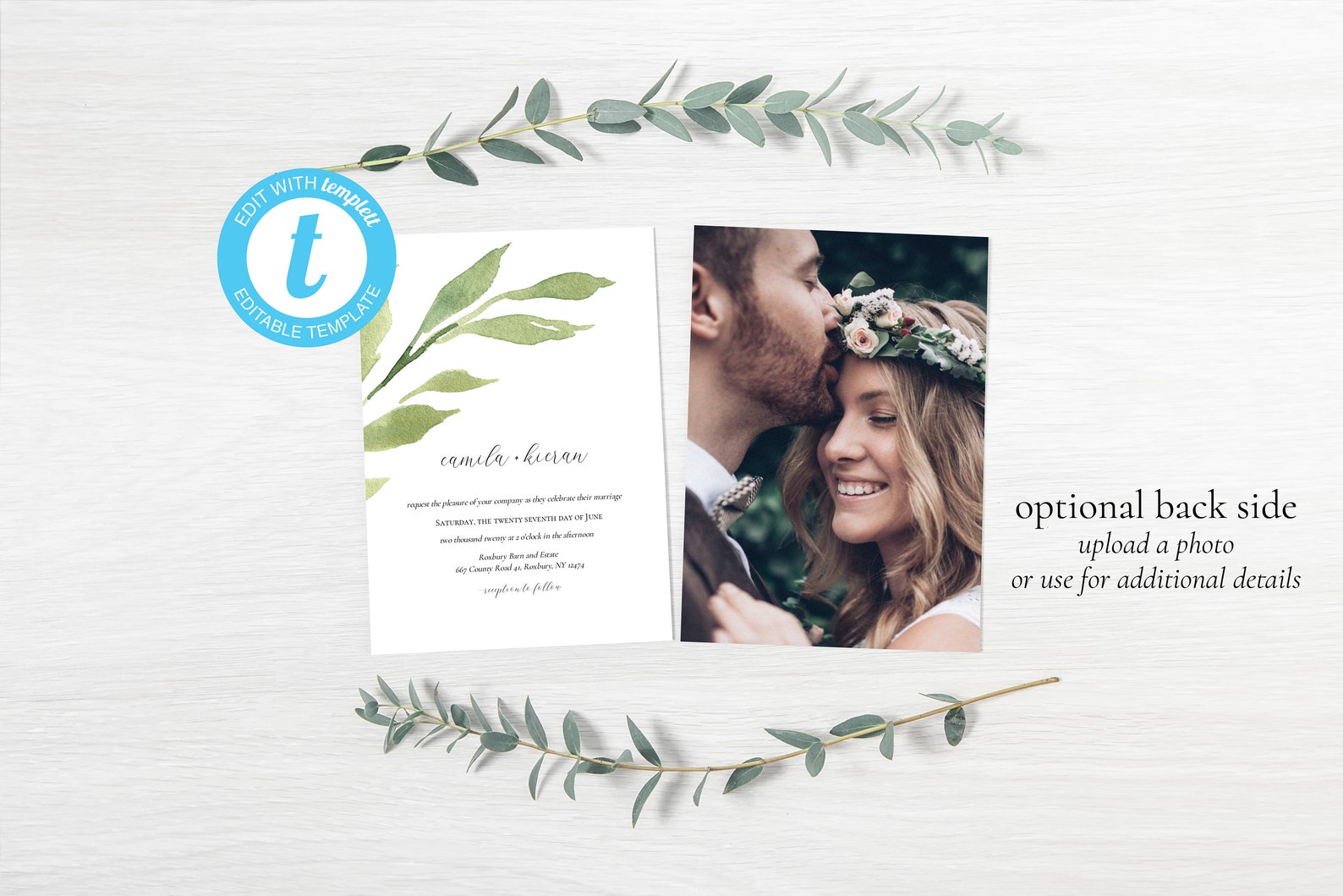 Greenery Wedding Invitation Template Set / Greenery Watercolor Wedding ...
