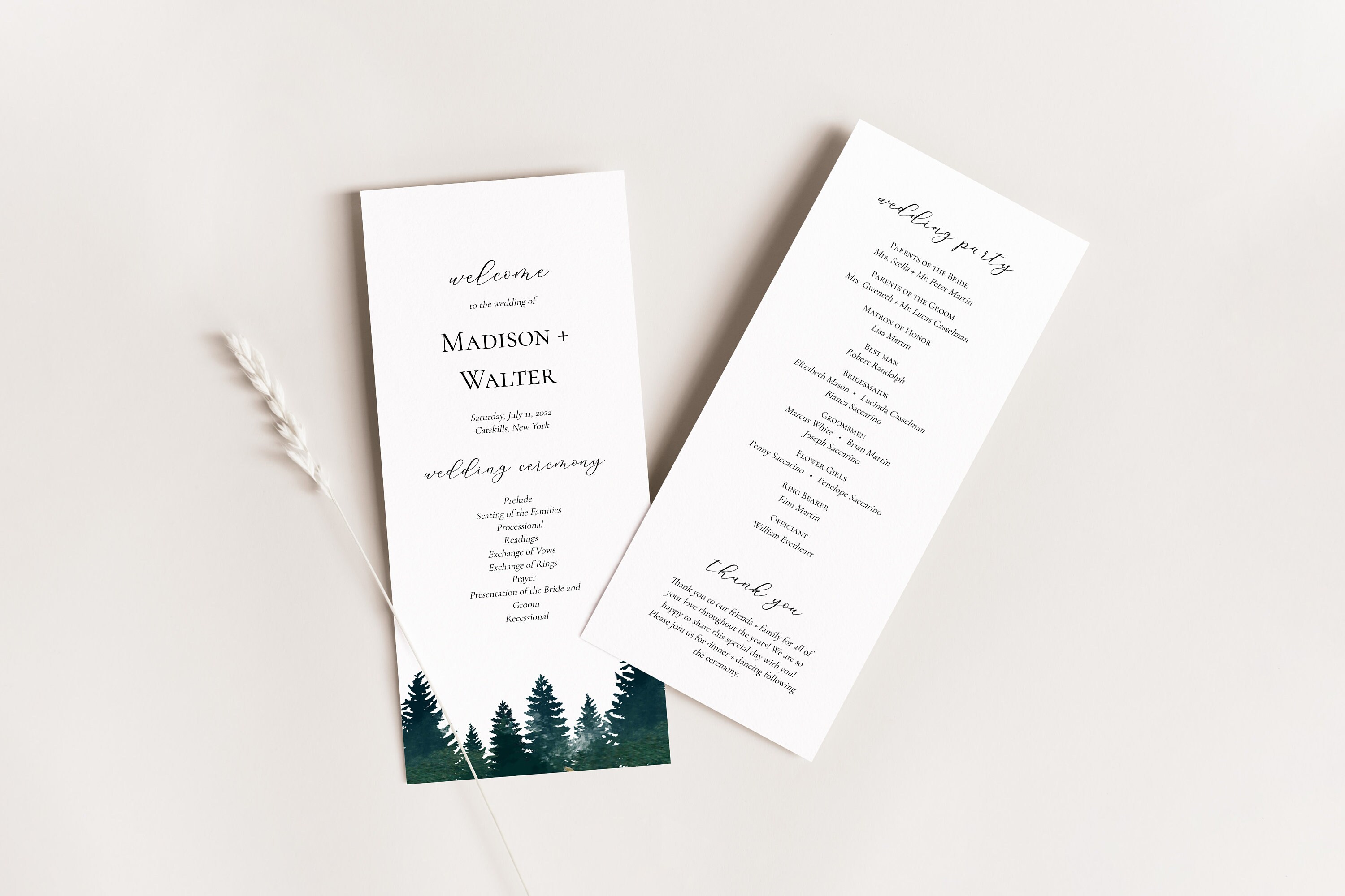 Pine Tree Wedding Program Template / Rustic Pine Forest Editable Program Template / Printable ...