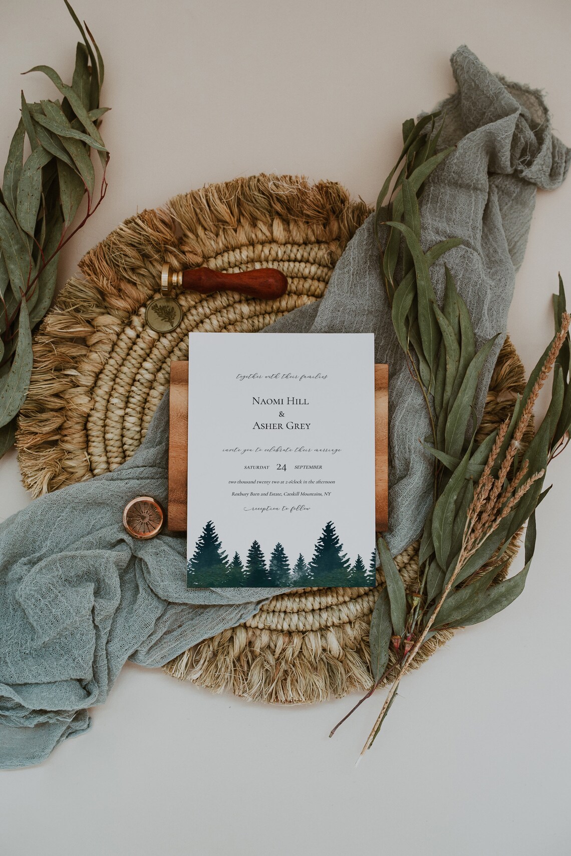 Pine Wedding Invitation Template / Mountain Woodland Pine - Etsy