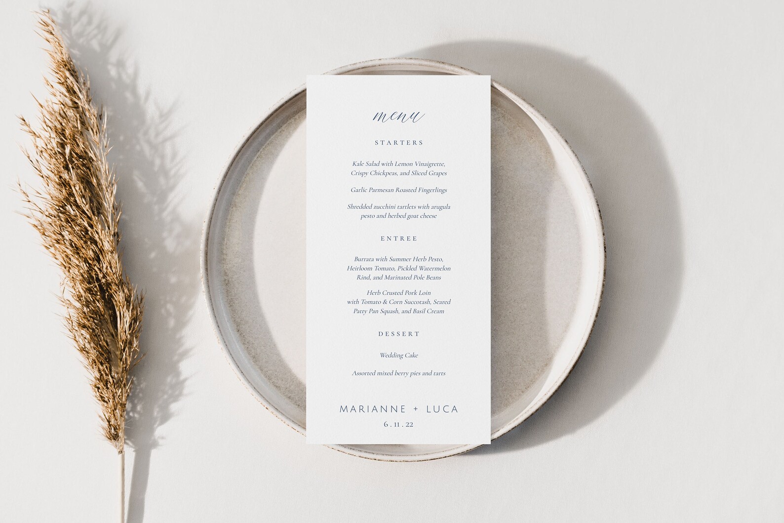 Navy Wedding Menu / Minimalist Wedding Menu Template / Modern Menu ...