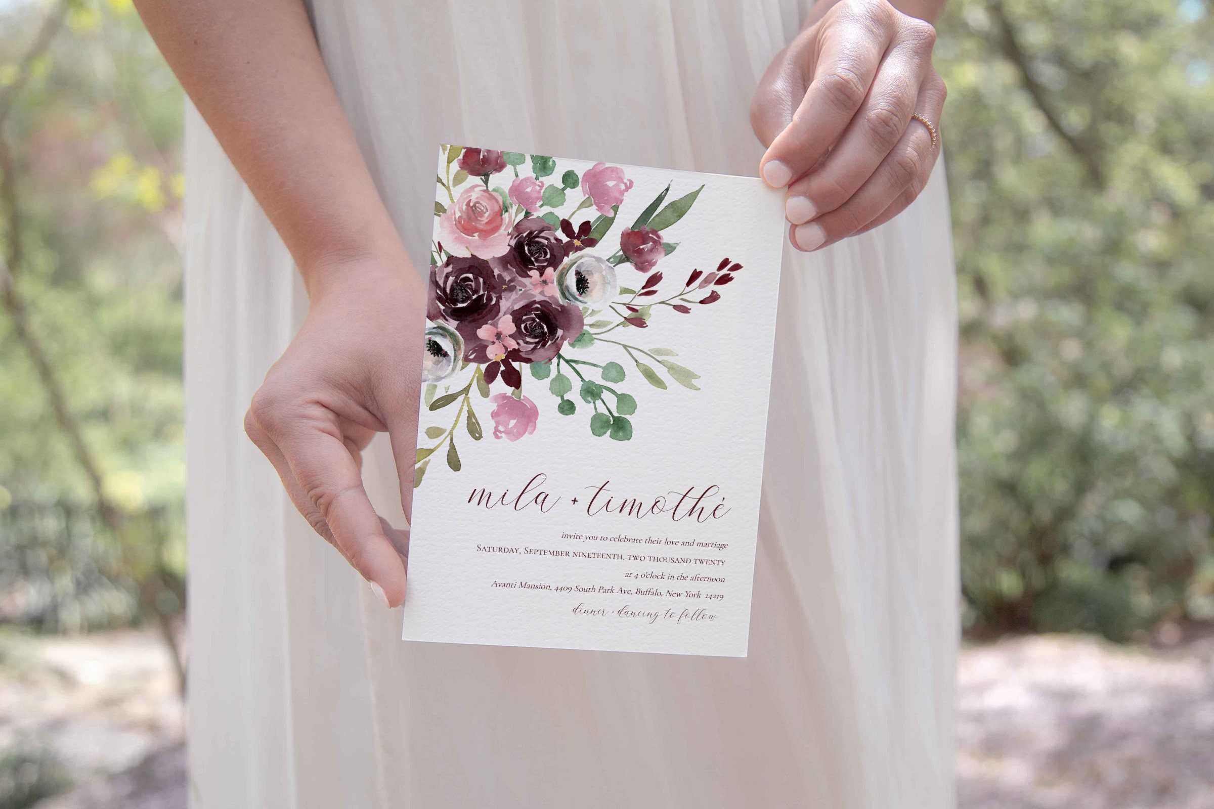 Marsala Wedding Invitation / Burgundy Wedding Invitation | Etsy