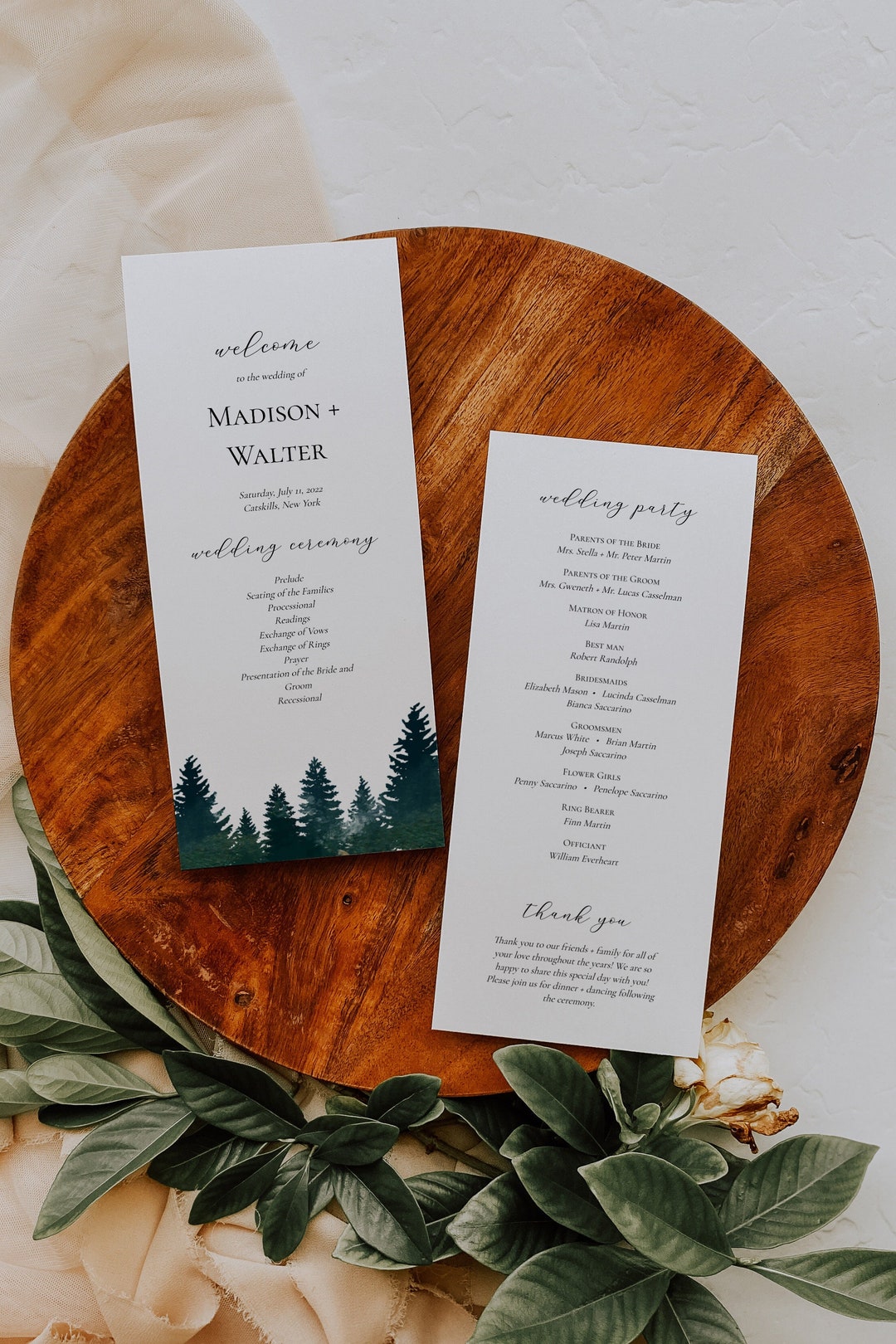 Pine Tree Wedding Program Template / Rustic Pine Forest Editable Program Template / Printable ...
