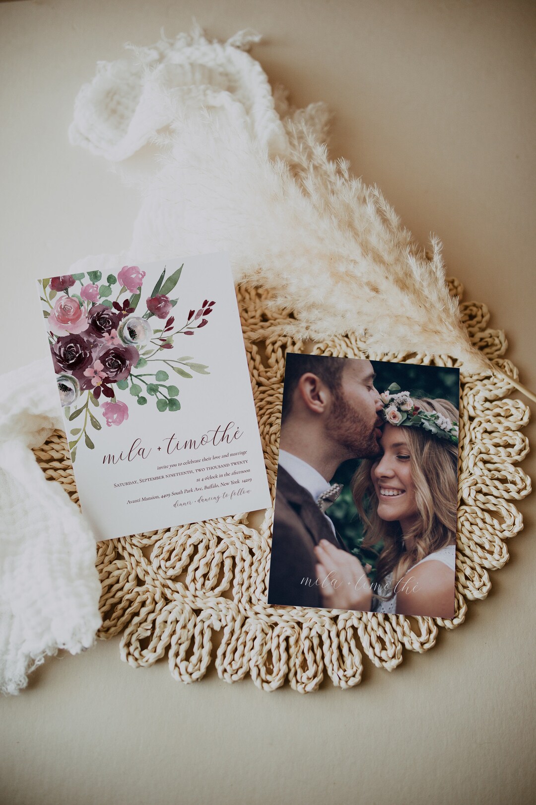 Marsala Wedding Invitation / Burgundy Wedding Invitation Template ...