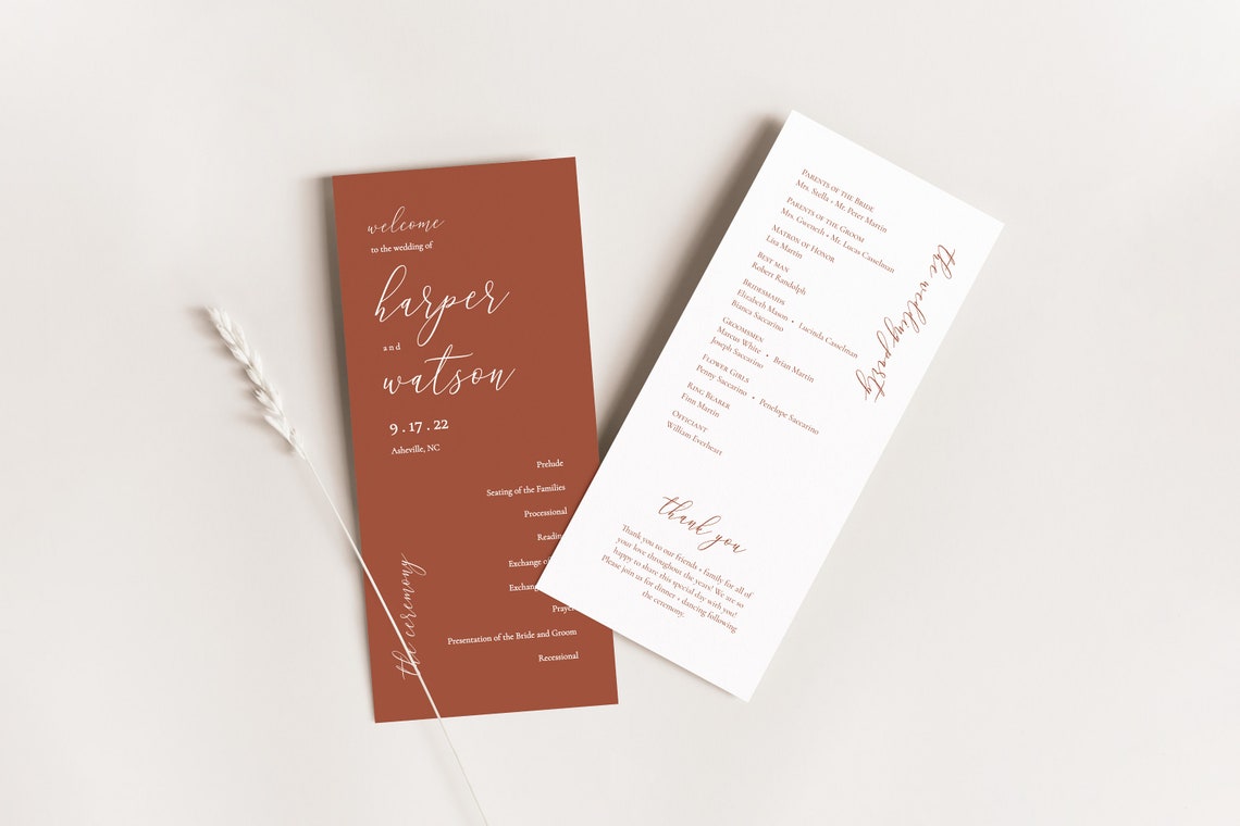 Terracotta Wedding Program Template / Boho Wedding Ceremony - Etsy
