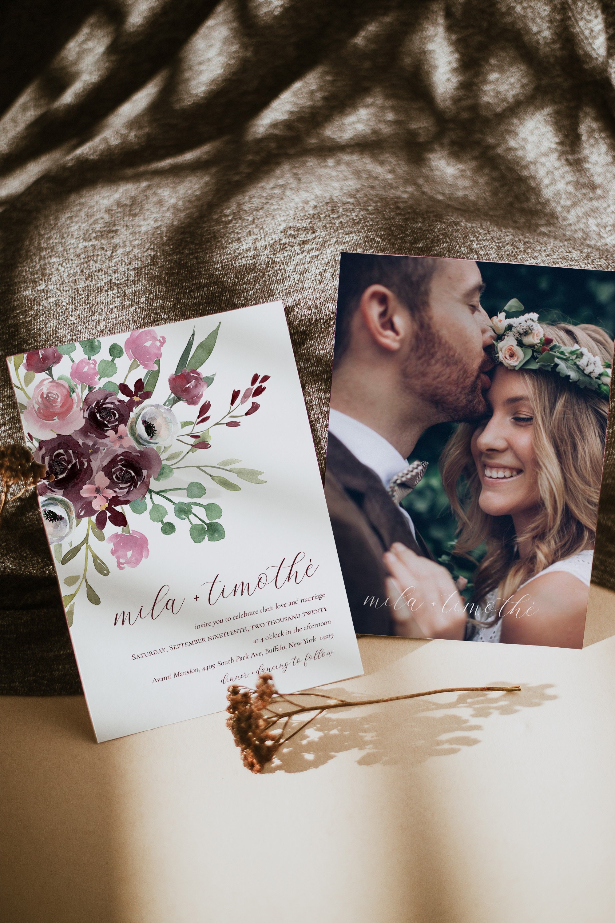 Marsala Wedding Invitation / Burgundy Wedding Invitation | Etsy