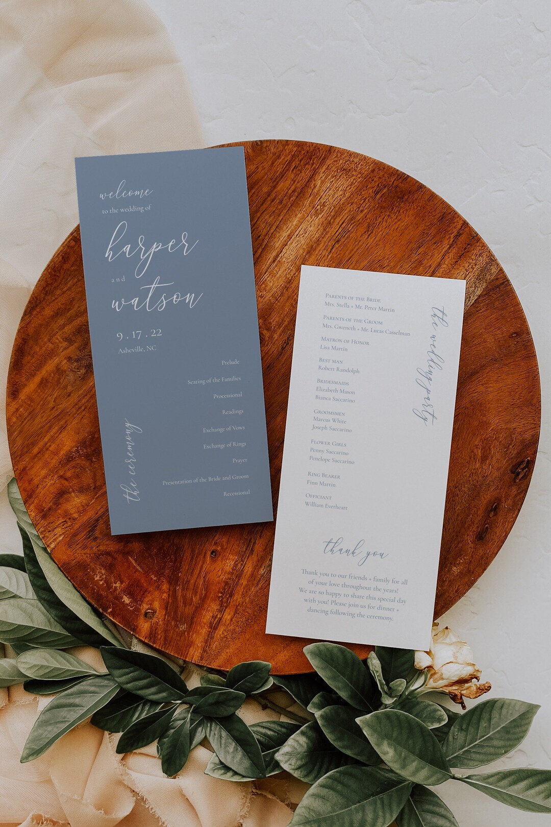 Dusty Blue Wedding Program Template / Boho Wedding Ceremony Program ...