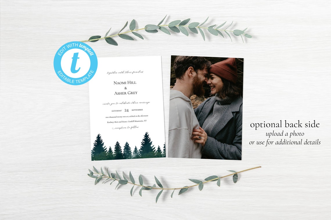 Pine Wedding Invitation Template / Mountain Woodland Pine - Etsy