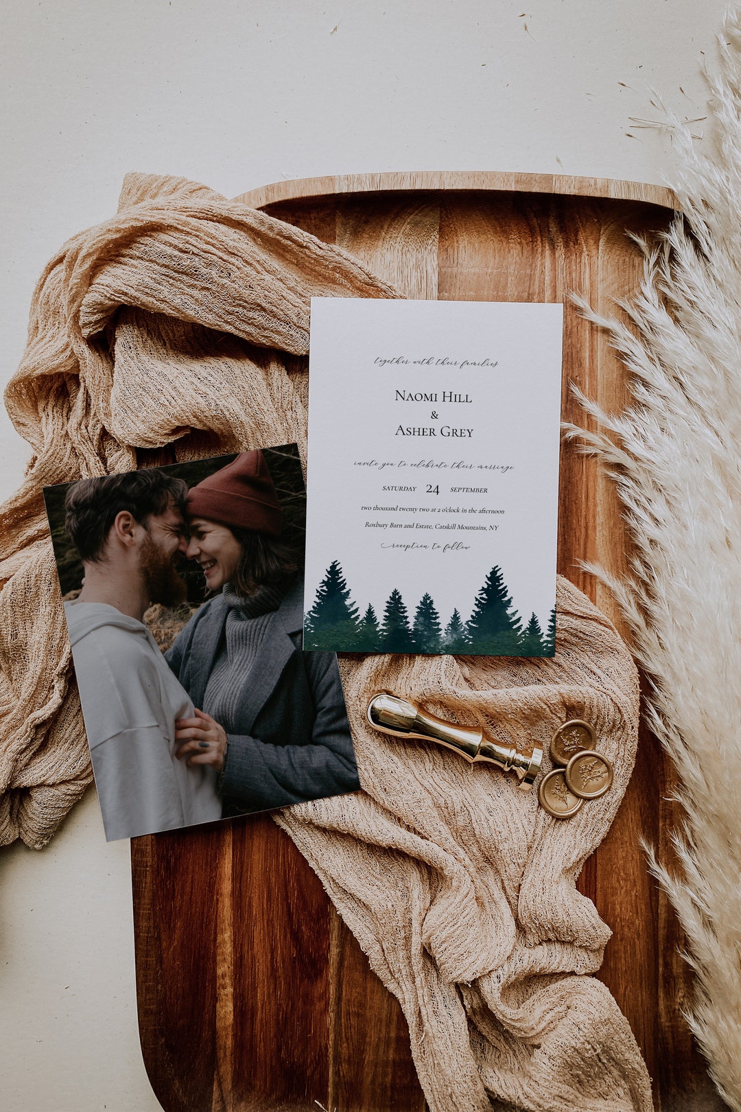 Pine Wedding Invitation Template / Mountain Woodland Pine Invite ...