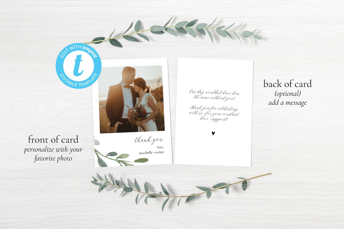 Thank you card with photo template / photo thank you template | Etsy