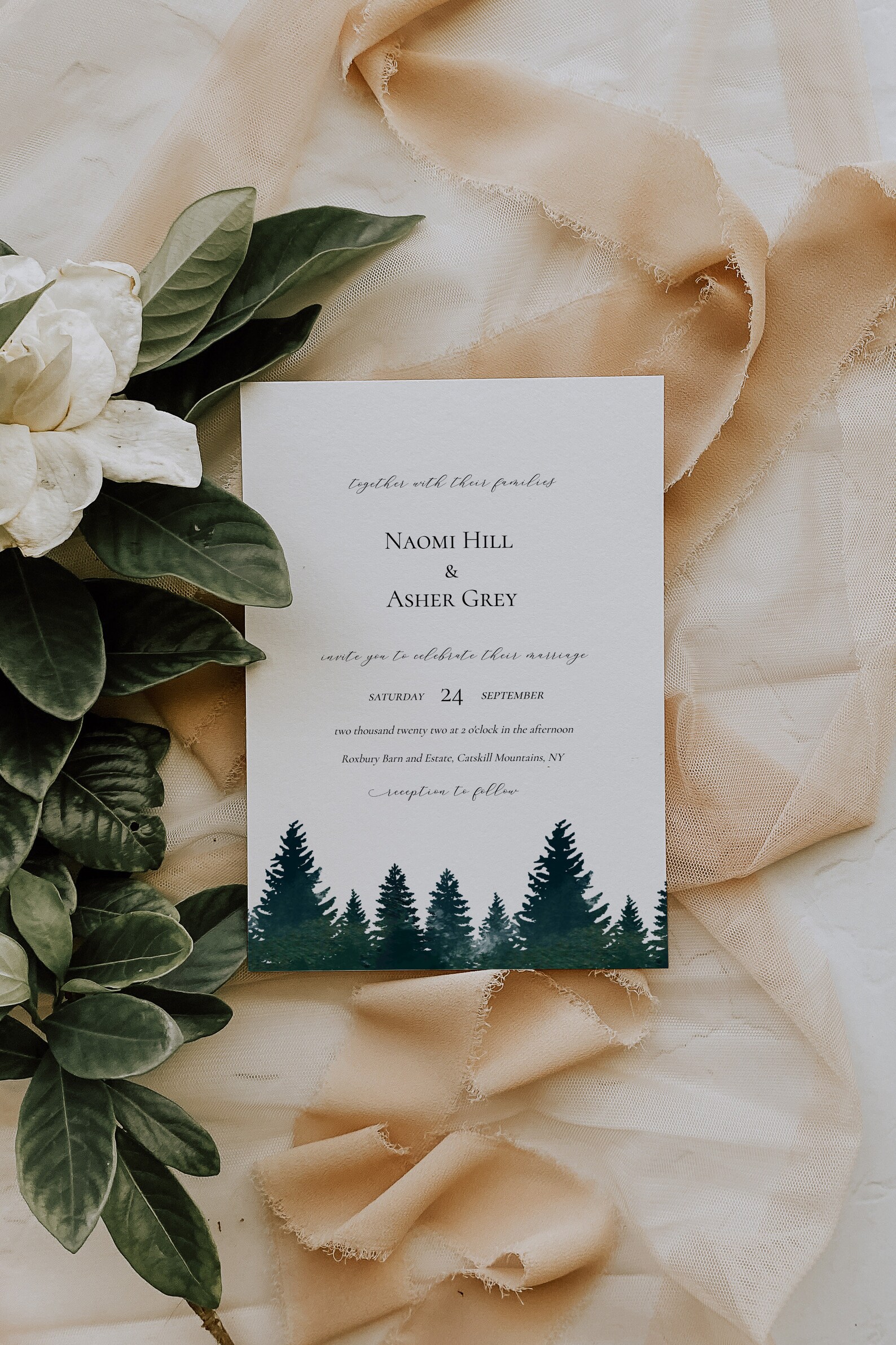 Pine Wedding Invitation Template / Mountain Woodland Pine Invite ...