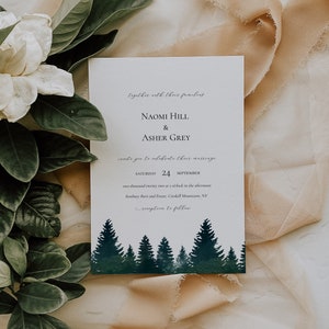 Pine Wedding Invitation Template / Mountain Woodland Pine Invite ...