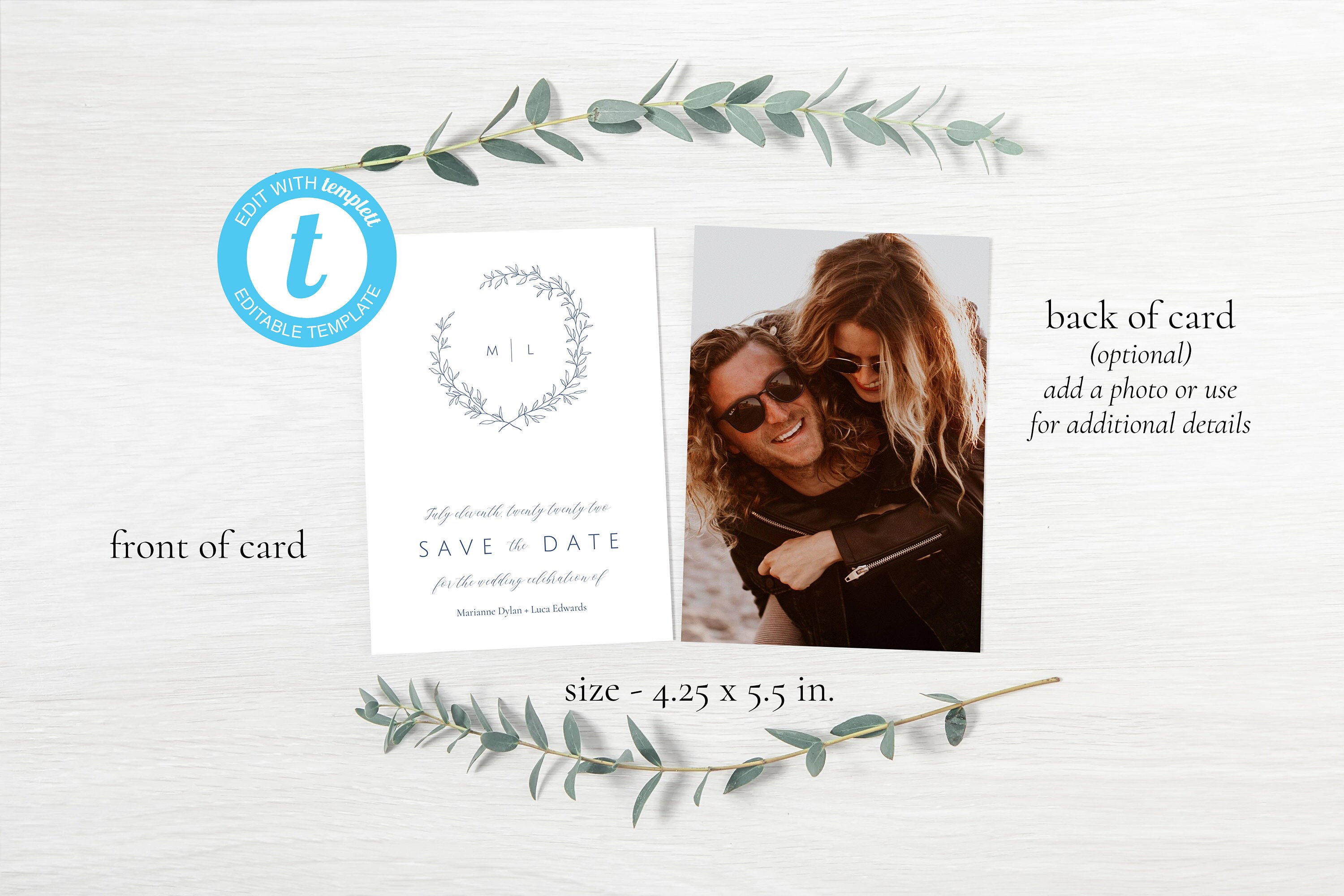 Save The Date Template Monogram Modern Save The Date Card Etsy