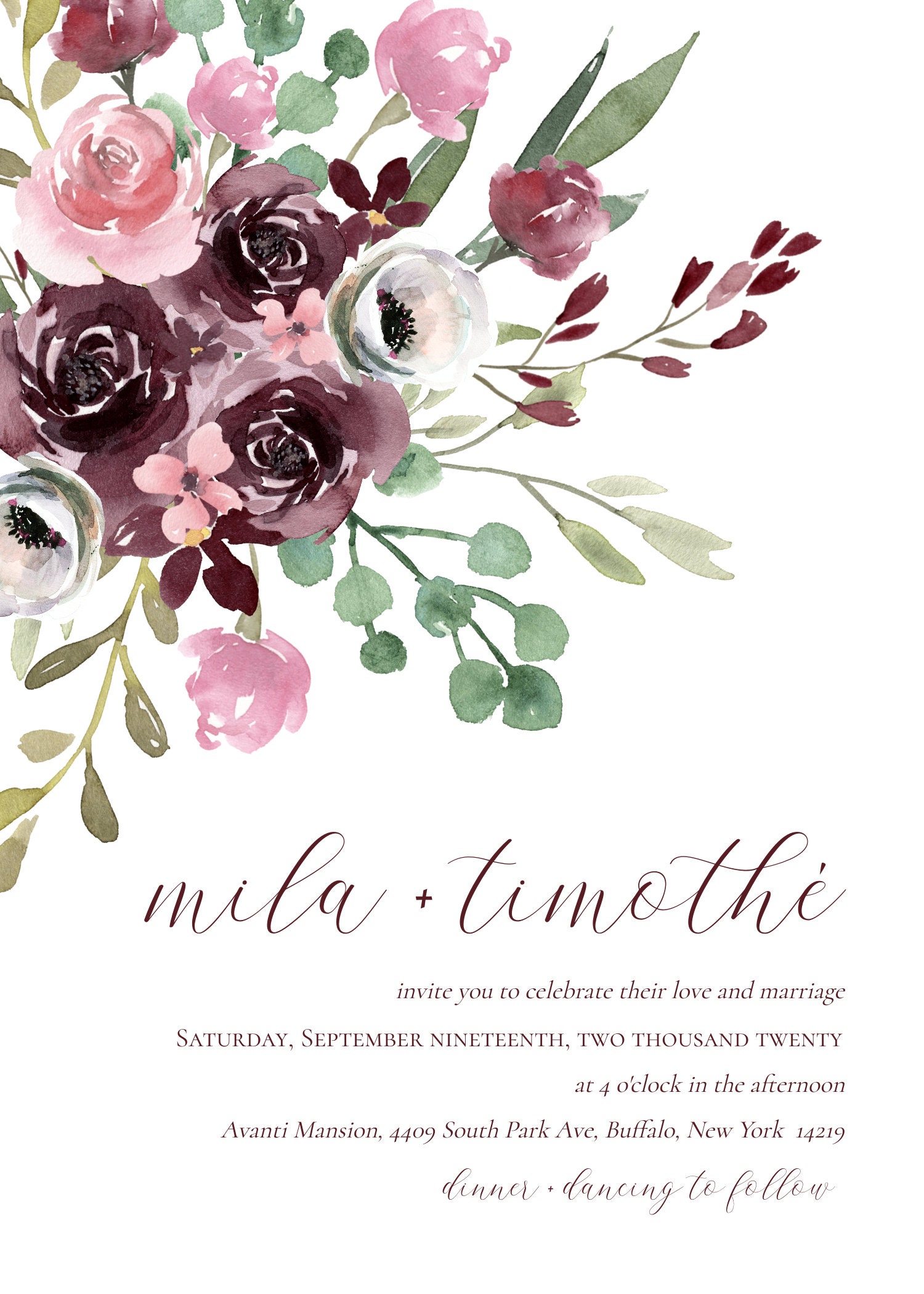 Marsala Wedding Invitation / Burgundy Wedding Invitation | Etsy