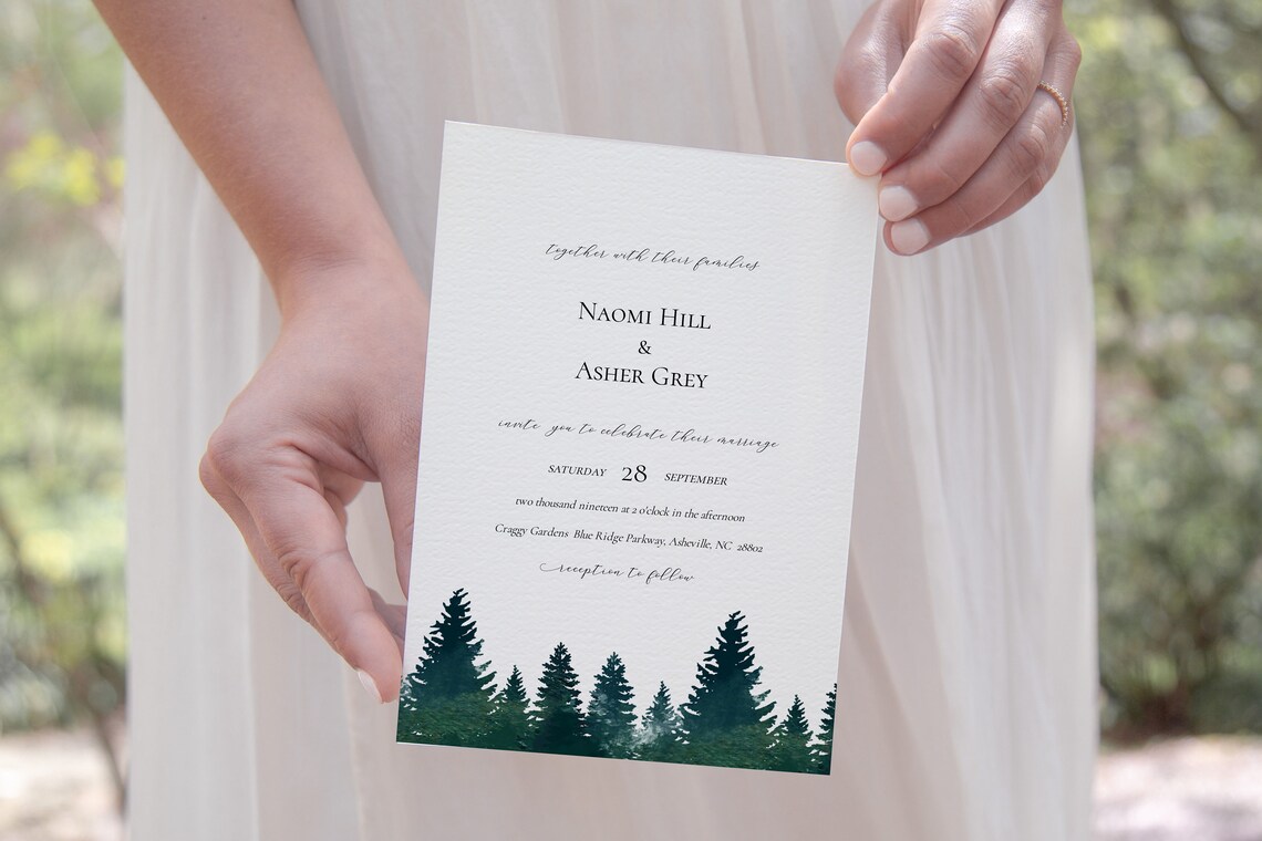 Pine Wedding Invitation Template / Mountain Woodland Pine - Etsy