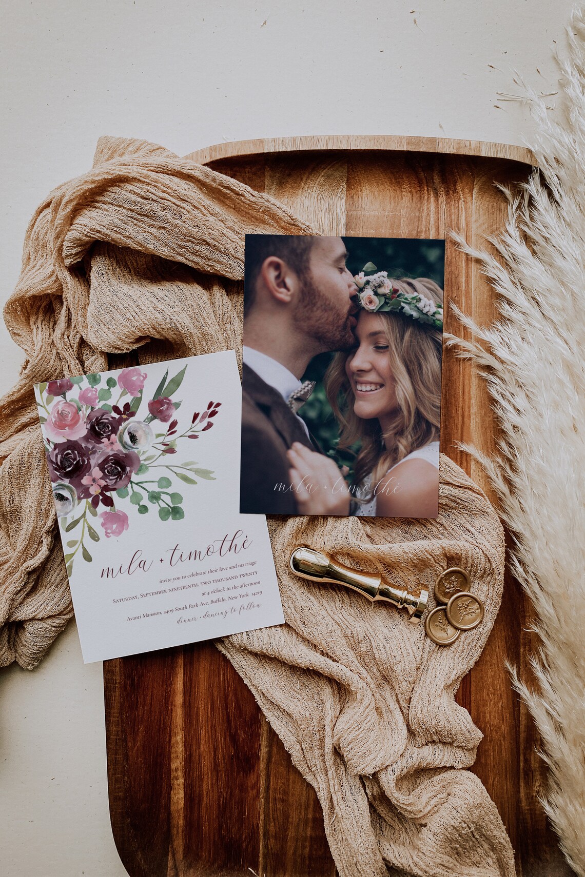 Marsala Wedding Invitation / Burgundy Wedding Invitation | Etsy