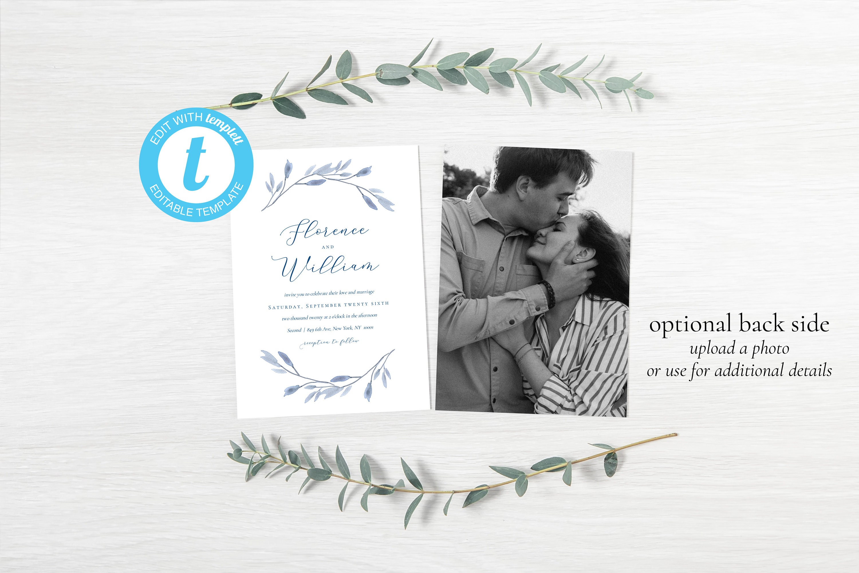 Simple Blue Watercolor Wedding Invitation Set / Dusty Blue Wedding ...