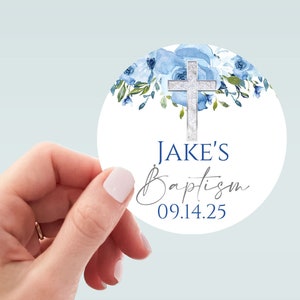Blue Baptism Stickers, Baptism Kisses Labels, Blue God Bless Stickers ...