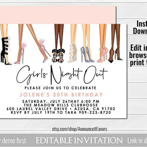 Girls Night Out Birthday Invitation Ladies Night Out Birthday - Etsy