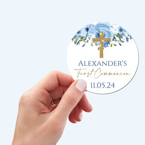 Blue Communion Stickers, First Communion Kisses Labels, Blue God Bless ...